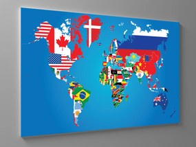Liox Obraz světadíly s vlajkami Rozměr: 150 x 100 cm