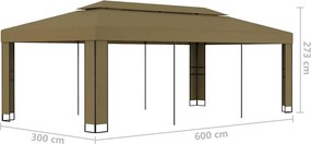 Altán s dvojitou střechou 3 x 6 m taupe 180 g/m² 312219