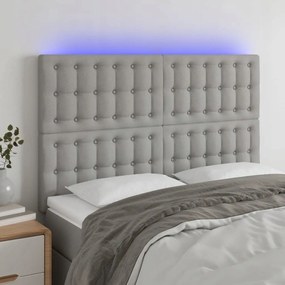 Čelo Postele S Led Tmavě Hnědé Textil Světle šedá 144 x 5 x 118/128 cm