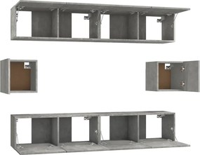 6dílný set TV skříněk betonově šedý kompozitní dřevo 3114361