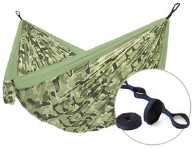 Hamaka Houpací síť pro jednoho Camping + Slap strap (camo Forest SET)