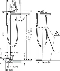 Hansgrohe Finoris, vanová baterie do podlahy, s příslušenstvím, černá matná, 76445670