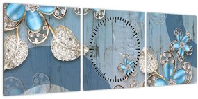 Obraz - Modré květy (s hodinami) (90x30 cm)