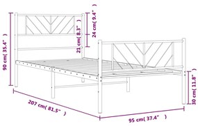 Kovový rám postele s hlavovým a nožním čelem bílý 90 x 200 cm - Default Title