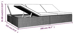Rozkládací opalovací lehátko s poduškami polyratan černé,  317241