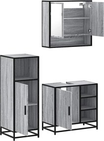 3dílný set koupelnového nábytku šedý sonoma kompozitní dřevo 3300998