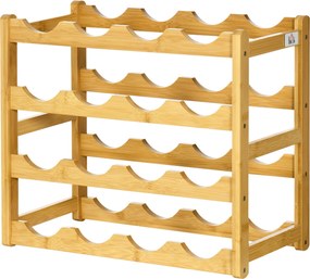HOMCOM Bambusový stojan na víno na 16 lahví 43x23,5x38cm, stylový design z přírodního dřeva do kuchyně a obývacího pokoje