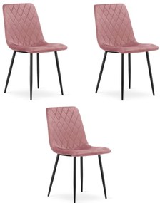 Set tří jídelních židlí TURIN sametový růžový (černé nohy) 3 ks