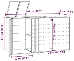 vidaXL Box na 3 popelnice antracitový 207 x 79 x 117 cm ocel
