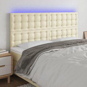 Čelo postele s LED krémové 200x5x118/128 cm umělá kůže 3122534