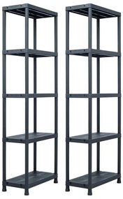 Skladové regály 2 ks černé 125 kg 60 x 30 x 180 cm plastové 276257