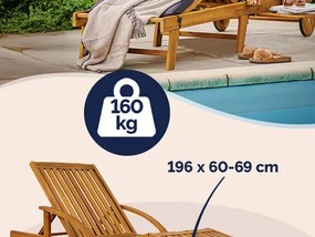 Zahradní lehátko skládací nastavitelný z akáciového dřeva s rozkládací stůl kolečka