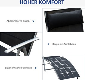 Outsunny skládací zahradní lehátko s polštářem 137x63,5x100,5cm kov a látka černá na pláž a terasu | Aosom.de