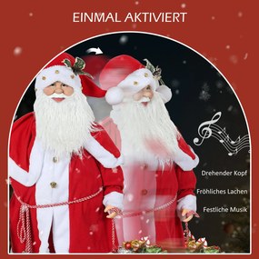 HOMCOM Postava Santa Clause, pohyblivá, se senzorickým zvukem, smích & hudba, 140 cm, červená