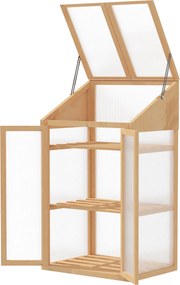 Outsunny dřevěný studený rám, mini skleník 70 x 50 x 120 cm, skleník s krytem, oknem, dvoukřídlými dveřmi, světlo-propustný studený rám se 3 policemi,