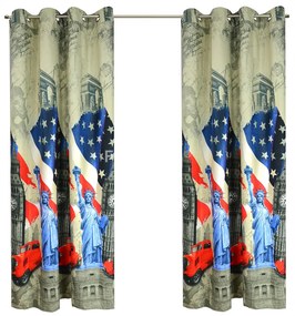 Hotový závěs na kroužcích 3D Amerika 145x250cm šedý