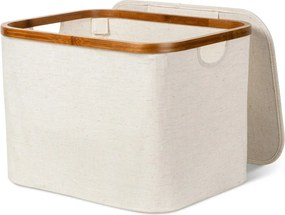 Krémový látkový úložný box s víkem 40,5x33x30 cm Bamboo/Linen – Bigso