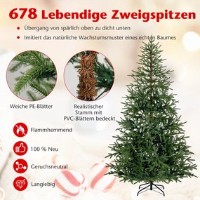 Costway 210 cm Umělý vánoční stromeček s 250 Vícebarevná LED světla Umělý