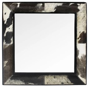 Čtvercové zrcadlo v černo bílém rámu z hovězí kůže - 50*50*5cm