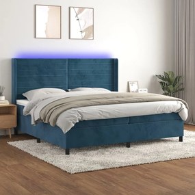 Box spring postel s matrací a LED tmavě modrá 200x200 cm samet