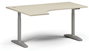 Výškově nastavitelný stůl OBOL, elektrický, 675-1325 mm, rohový levý, deska 1600x1200 mm, šedá zaoblená podnož, wenge