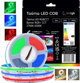Led Páska Cob Neon 5M Rgb Cct Bílá Teplá Neutrální Studená 2700-6500K 840/m