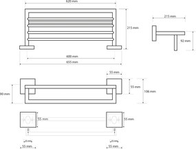 Sapho X-SQUARE polička na ručníky s hrazdou 650x110x215mm, chrom XQ601