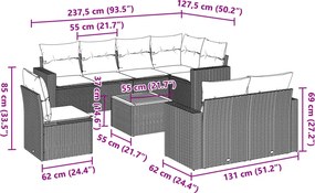 9dílná zahradní sedací souprava s poduškami šedá polyratan 3224219