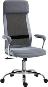 Vinsetto Ergonomická otočná kancelářská židle, nastavitelná výška a funkce houpání, síťovina, 65x67x119-129cm, Šedá | Aosom