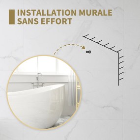 HOMCOM Kulaté Zrcadlo, Koupelnové Zrcadlo, Průměr 70 cm, Kovový Rám, Nástěnné Zrcadlo, Snadná Instalace, pro Ložnici, Obývací Pokoj, Předsíň, Zlaté |