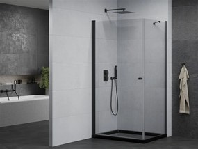 Mexen Pretoria, sprchový kout 80 (dveře) x 120 (stěna) cm, 6mm čiré sklo, černý profil + černá sprchová vanička, 852-080-120-70-00-4070B