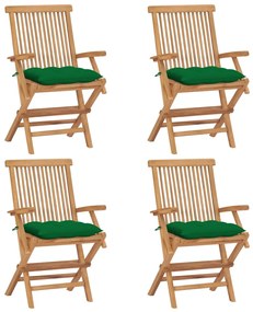 Zahradní židle se zelenými poduškami 4 ks masivní teak,  3065637