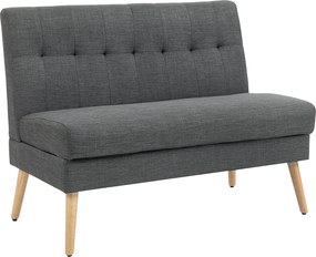 HOMCOM 2místná pohovka, čalouněné opěradlo s knoflíky, dřevěné nohy, silné čalounění, vzhled lnu, pro malé prostory, šedá
