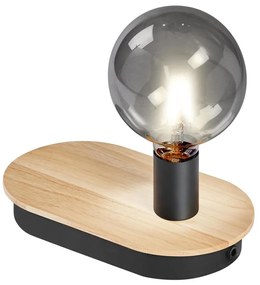 Ledvance - Dotyková stolní lampa s USB konektorem DECOR WOOD 1xE27/8W/230V