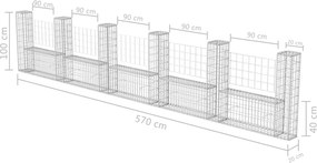 Gabionový koš ve tvaru U pozinkovaná ocel 570 x 20 x 100 cm 142547