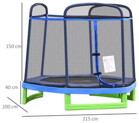 HOMCOM 7FT dětská trampolína s bezpečnostní sítí pro vnitřní i venkovní použití, vhodná pro děti od 3 do 12 let do 80 kg, robustní ocelový rám | Aoso…