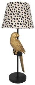 Stolní lampa se strakatým stínidlem a dekorací zlatého papouška – Ø 25*73 cm / E27