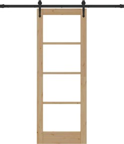 Posuvné dveře 73,5 x 198,5 cm Masivní borové dřevo a sklo 3332323