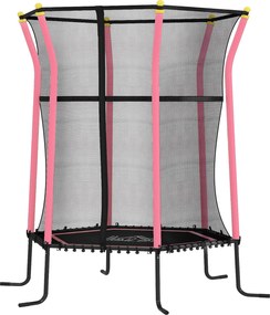 HOMCOM Dětská trampolína Ø163,5 cm, vnitřní trampolína s bezpečnostní sítí a krytem okraje Bungee, dětská trampolína do 50 kg, pro děti 3-10 let Růžo…