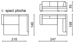 Sedací souprava ISLAND | 247x168 | PRAVÁ | rozklad na každodenní spaní + úložný prostor | VÝBĚR TKANIN