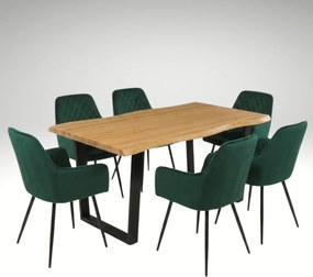 Vikio Jídelní set pro 6 osob 160x90 cm dub noha U zelená židle s područkami VJS166-6Z