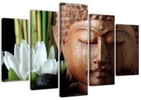 Obraz na plátně pětidílný Buddha Bamboo Zen Flower - 200x100 cm