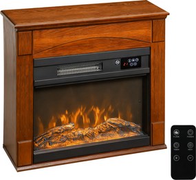 HOMCOM elektrický krb 1000W/2000W, dekorativní krb s 3D plamenovým efektem ve 6 barvách a 3 úrovních jasu, 68,5 x 27,5 x 63 cm, hnědá