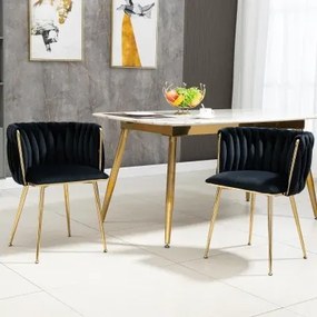 Aosom Sametové křeslo se zlatými kovovými nohami, elegantní ručně tkaný design, 55,5x41x74 cm, černá