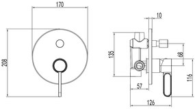 F-Design Zaffiro, podomítková 2-výstupová vanová/sprchová baterie, černá matně-růžové zlato, FD1-ZFR-7P-25