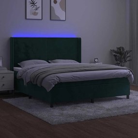 Box spring postel s matrací a LED tmavě zelená 180x200 cm samet 3139460