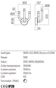 Redo Luxusní LED nástěnné svítidlo LUXOR, š.20cm Barva: Zlatá