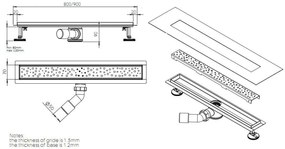 Aqualine Aqualine, BUCANERA nerezový sprchový kanálek s roštem, 800x110x90 mm, NO3180
