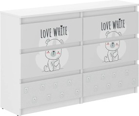 Wooden Toys Dětská komoda R-120 BÍLÝ MEDVÍDEK