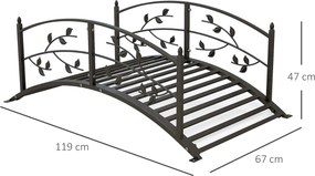 Zahradní most Outsunny - Most přes rybník - Zahradní dekorace rozměry 119D x 67Š x 47V cm s motivem vinné révy, ocelový černý zábradlí